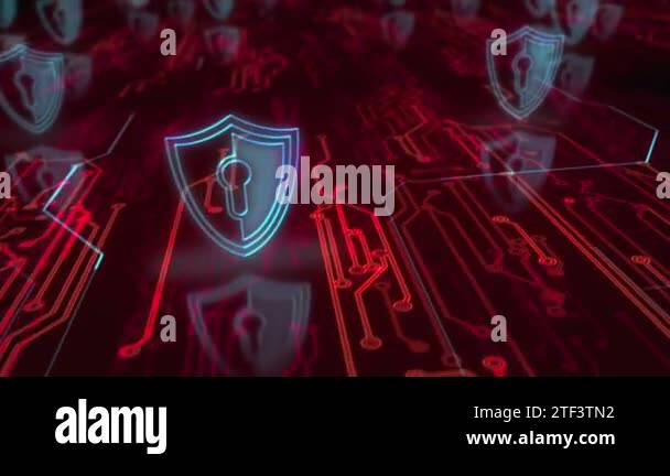 Cyber security, network protection and digital data with shield symbol ...