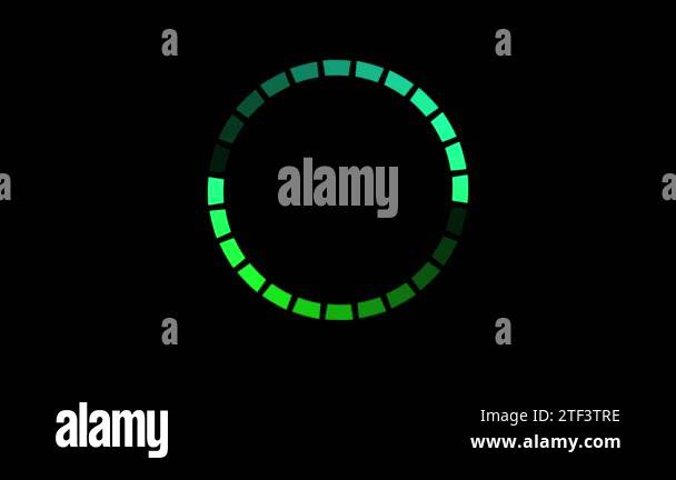 Animation of colorful bar icon that are arranged around each other in a circle on black ...