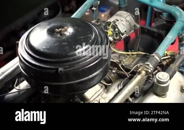 Close up of working motor mechanism with rotating fast details. Clip ...