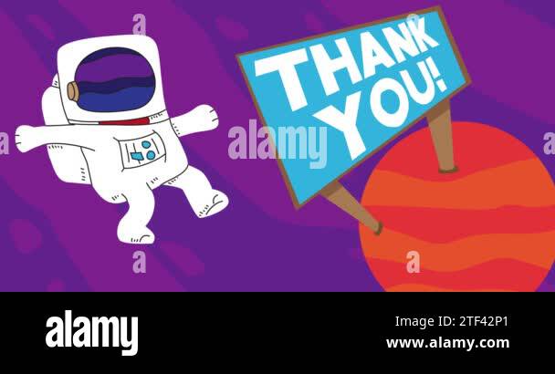 Astronaut adrift near a Red Planet with Thank You Billboard. Abstract ...