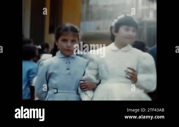 palermo, italy march 1950:Little girl in white formal dress for 1950s ...