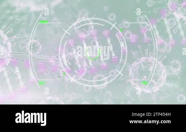 Animation of dna rotating, virus, data processing with hud on digital interface. Digital ...