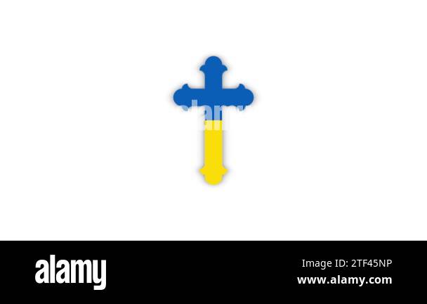 religious cross in the colors of the Ukrainian flag appears on a white ...