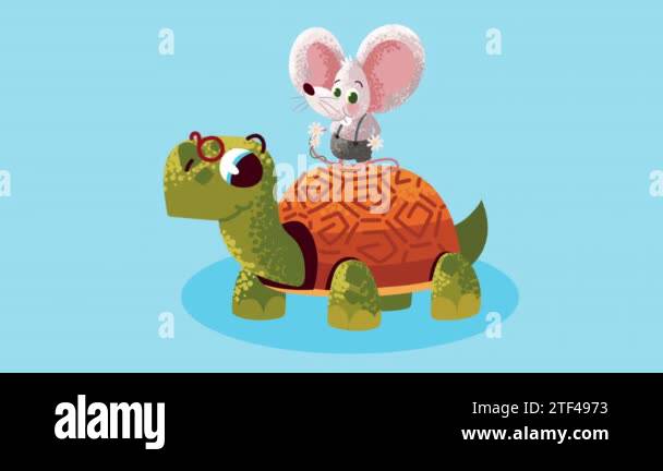 funny turtle and mouse characters animation ,4k video animated Stock ...