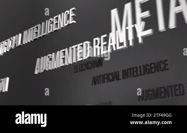 3D chrome text word cloud flying motion of Meta verse concept animation ...