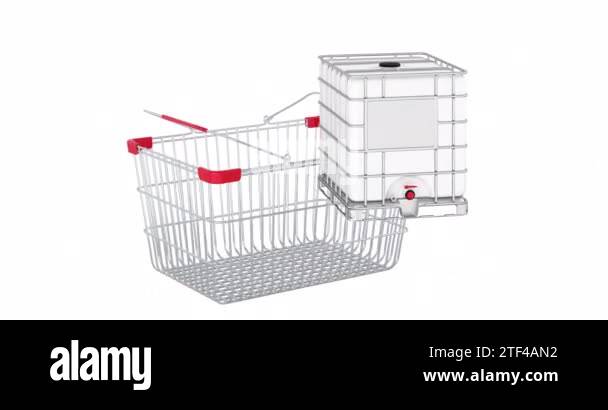 Intermediate bulk container adding to shopping basket, 3d animation. 3D ...