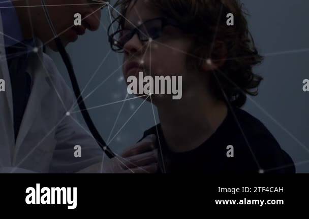 Animation of dots interconnecting with lines over asian doctor ...