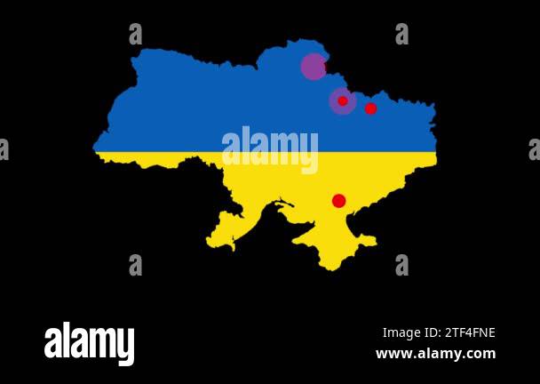 Map of Ukraine in the colors of the Ukrainian flag on a black ...