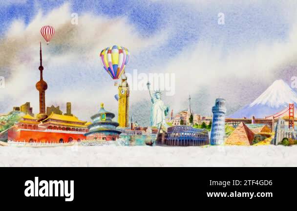 Painting animation travel famous landmarks of the worlds, Travel with ...