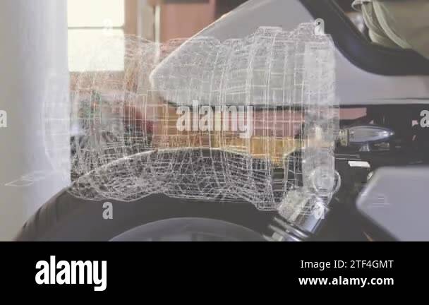 Animation of 3d engine drawing over motorcycle wheel. motorcycle safety ...