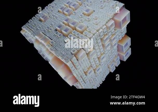 Rotating cube with futuristic texture. Design. 3D cube with bulging ...