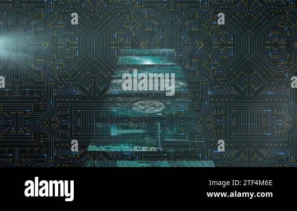 Animation Of Screens With Data Processing Over Microprocessor Connections On Grey Background