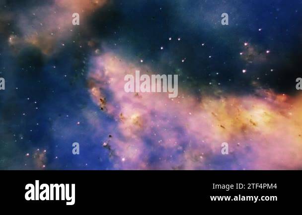 Seamless loop galaxy exploration through orange cloud blue sky with ...