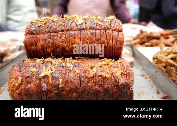 stack of Kabab selling at local market in dhaka Stock Video Footage - Alamy