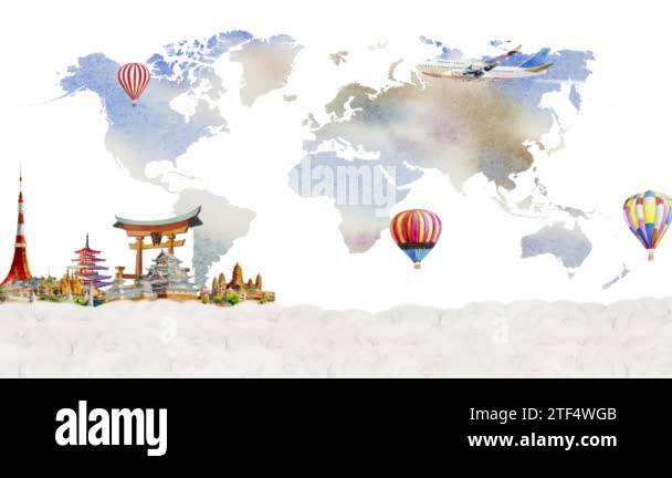 Landmark painting animation travel famous landmarks of the worlds ...