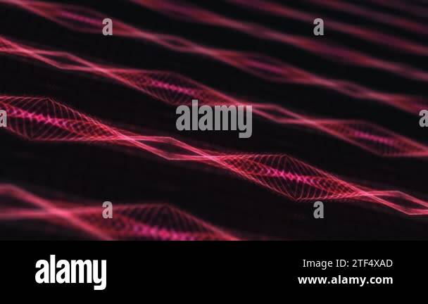3D Animation movement of glow red wire frame mesh wave pattern ...