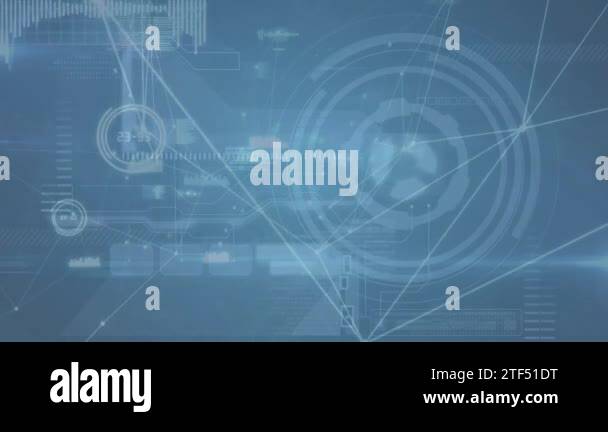 Animation Of Lines Connecting Dots Against Data Processing With Hud On Digital Interface