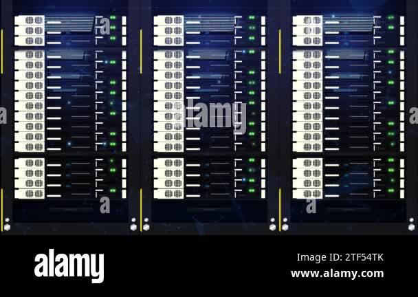Computer and Network Servers in a Technology Room with Blinking Lights ...