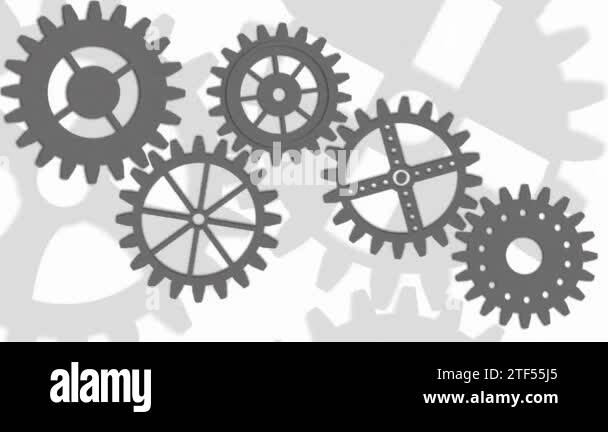 Gears and cog Rotating in Looped Animation grey Color. Mechanism ...