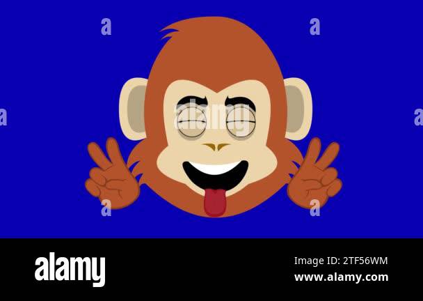 loop animation face of a monkey making love and peace or v victory ...