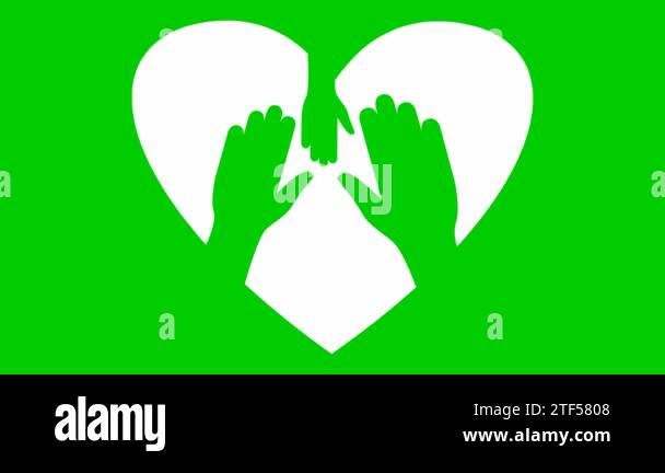Animated family icon, heart and hands signs. Black heart beats. Family ...