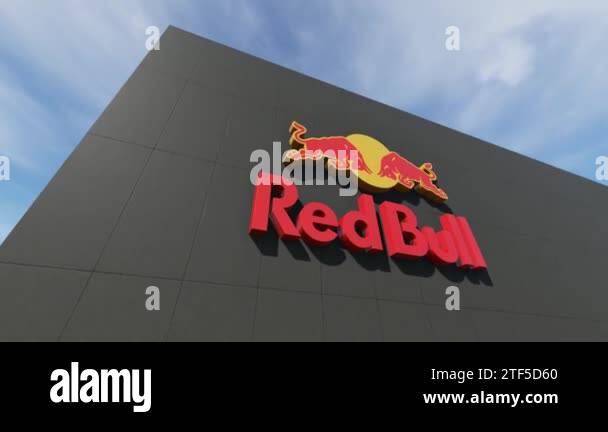 Red Bull logo on the wall, Editorial use only, 3D animation, time lapse ...
