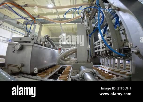 The process of making ice cream. Production of ice cream on an ...