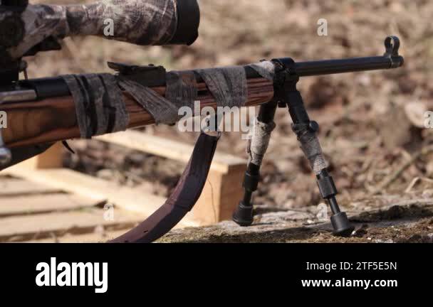 The sniper rifle is now ready for shooting in the shooting range at the ...