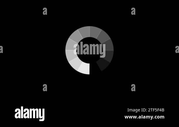 Animation of white bar icon that are arranged around each other in a circle on black background ...