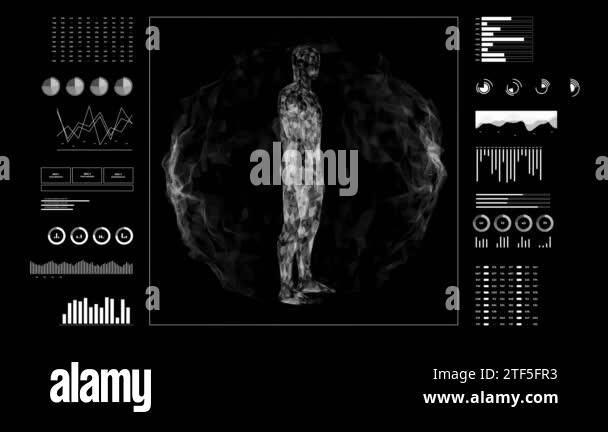 3d human body, futuristic medical scan with infographics animated data ...