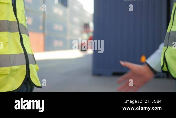 Close up of handshake in construction site industrial worker on factory ...