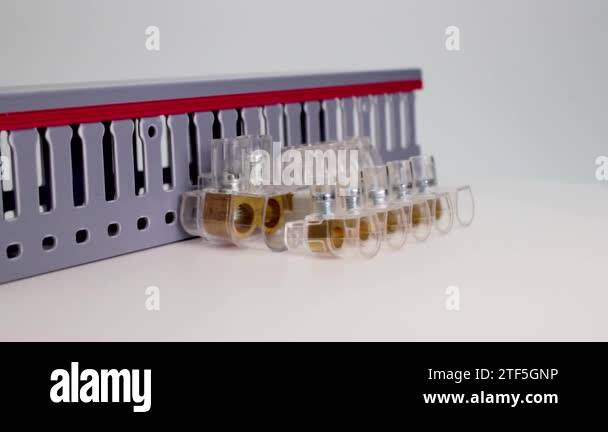Electrical terminal blocks and distribution blocks on a white ...