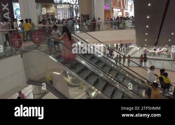 Chennai, India - January 1st 2022: People Walking and Using Escalator for Shopping Inside Of ...