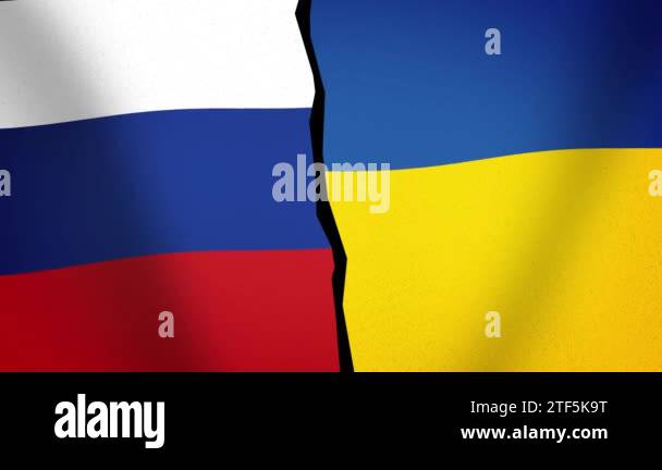 russia vs Ukraine conflict concept 4k animation background with waving ...