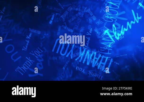 Blue Text of THANK YOU typing motion animation on blue background. 4K ...