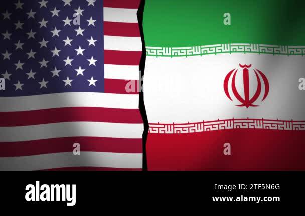 America vs Iran flags animation with conflict sign 4k backdrop ...