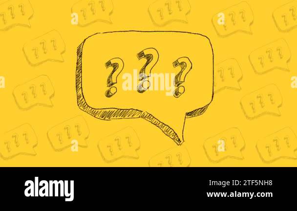 Hand drawn and animated question marks on yellow background. Stop ...