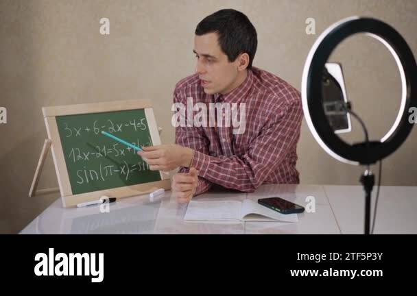 Teacher teaching online lesson via internet at home, self study and e ...