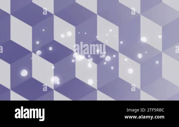 Animaiton of dots over changing violet cubes pattern. colour and ...