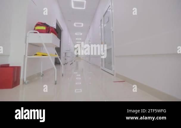 Interior of a modern clinic. The empty, bright corridor of the clinic ...