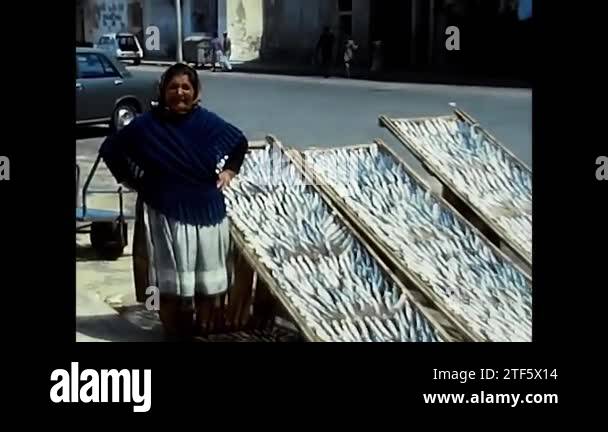 Lisbon, spain june 18 1970:woman sells fish on the street exposed in 70 ...