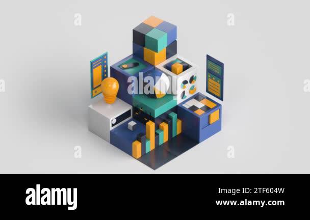 Data processing and big Data analysis 3d looping animation. Conceptual ...