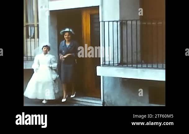 palermo, italy march 1950:Little girl in white formal dress for 1950s ...