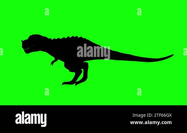 Silhouette of a fantasy creature monster T-Rex with horn walking on ...