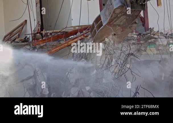 Building Demolition Moment with Column Breaker Excavator Footage Stock ...
