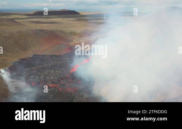 Large Sulfuric Smoke Plume Coming From Fresh Volcanic Fissure Eruption ...
