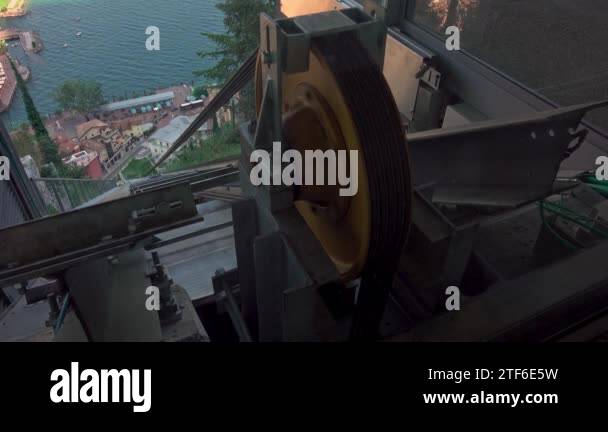 Stainless Steel Wire Ropes slide on iron wheels. Mechanism of Funicular ...