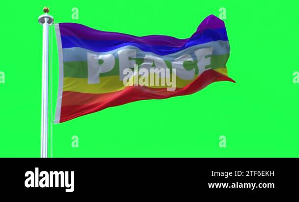 the rainbow flag of peace flying in the wind isolated on a green screen ...