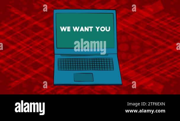 Laptop with the word We want You on the screen. 4k Comic Book style ...