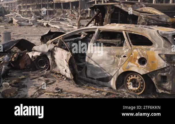 Russia war damage building destruction city war ruins city damage car ...